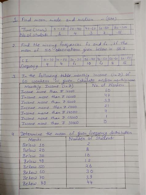 1 Find Mean Mode And Median Begin{tabular} { C C C C C C