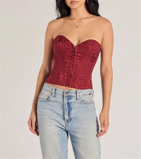 Chic Status Brocade Satin Strapless Corset Top And Windsor