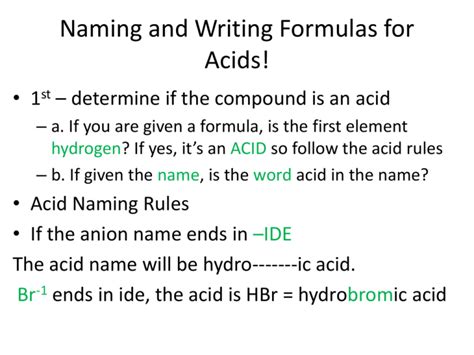 Naming And Writing Formulas For Acids