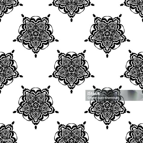 동양 또는 아랍어 스타일의 원활한 기하학적 선 패턴 흑백 배경 벽화 직물 엽서 및 인쇄에 적합합니다 벡터 그림입니다 0명에 대한