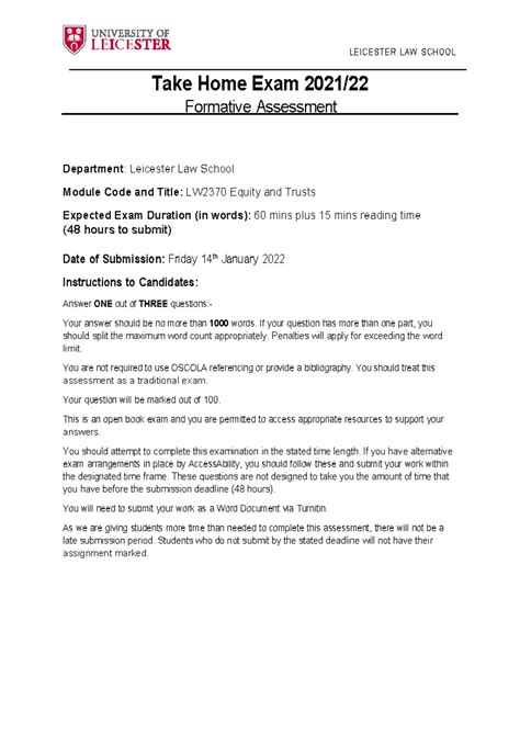 work for you activeness leicester law sch ool take home exam 2021