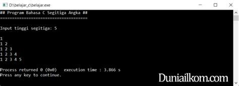 Latihan Kode Program Bahasa C Membuat Segitiga Angka
