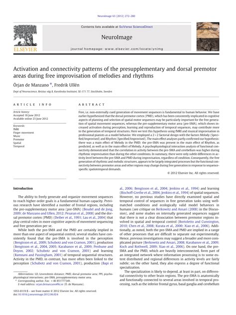 Pdf Activation And Connectivity Patterns Of The Presupplementary And Dorsal Premotor Areas