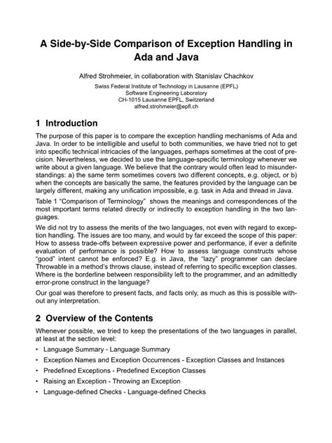 a side by side comparison of exception handling in ada and java docslib