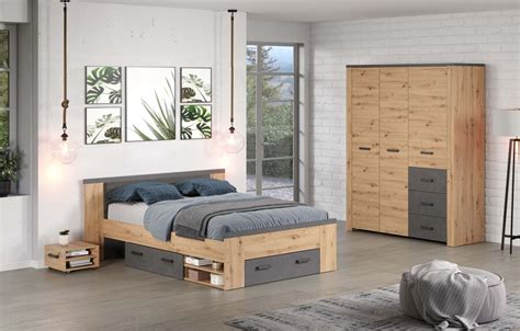 Łóżko Follow Z Wysuwanymi Szafkami Nocnymi 140x200 Dąb Artisanmatera