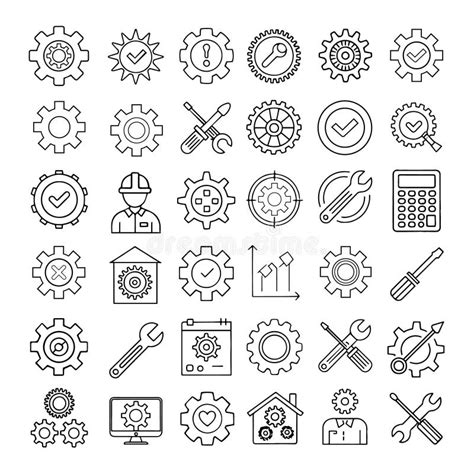 Gears Line Icon Set Set Of Outline Icons Related To Gears Control Tool System Linear Icon