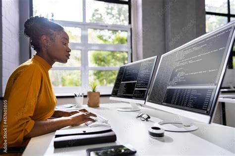 African American Woman Programmer Girl Coding Stock Photo Adobe Stock
