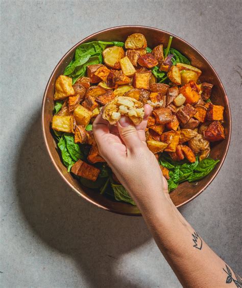 Roasted Potato And Garlic Spinach Salad My Lavender Blues