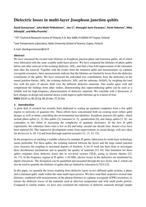 Pdf Dielectric Losses In Multi Layer Josephson Junction Qubits