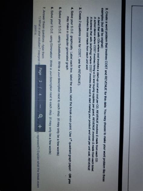 Solved 2 Create A Word Problem That Involves Cost And