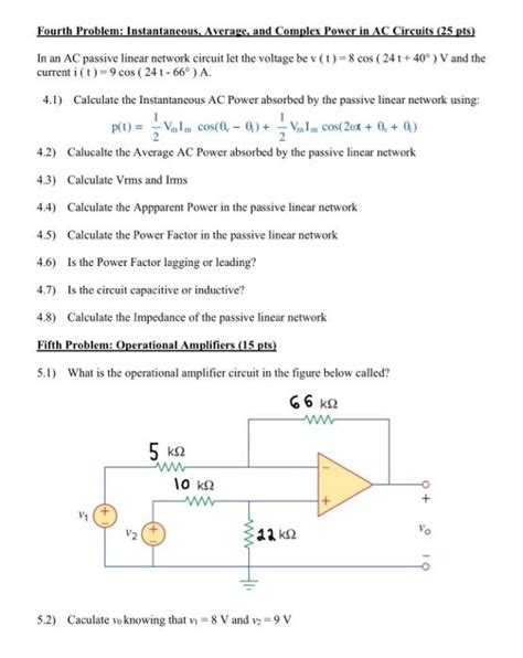 Solved Fourth Problem Instantaneous Average And Complex Chegg