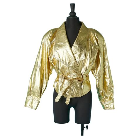 Wrap Gold Leather Jacket With Crinkle Effect Twins For Sale At 1stdibs