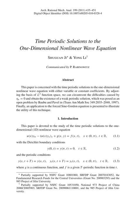 Pdf Time Periodic Solutions To The One Dimensional Nonlinear Wave Equation
