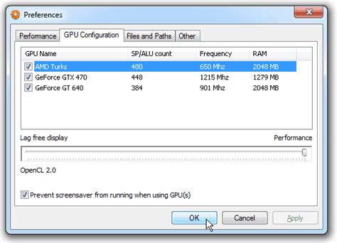 Preferences GPU Configuration AccentRPR