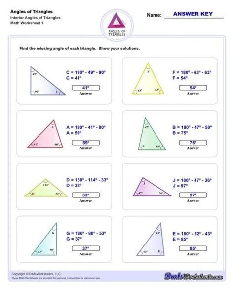 Angles Of Triangles Worksheets Triangle Worksheet Geometry