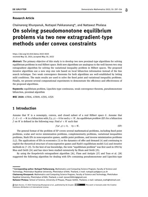 Pdf On Solving Pseudomonotone Equilibrium Problems Via Two New
