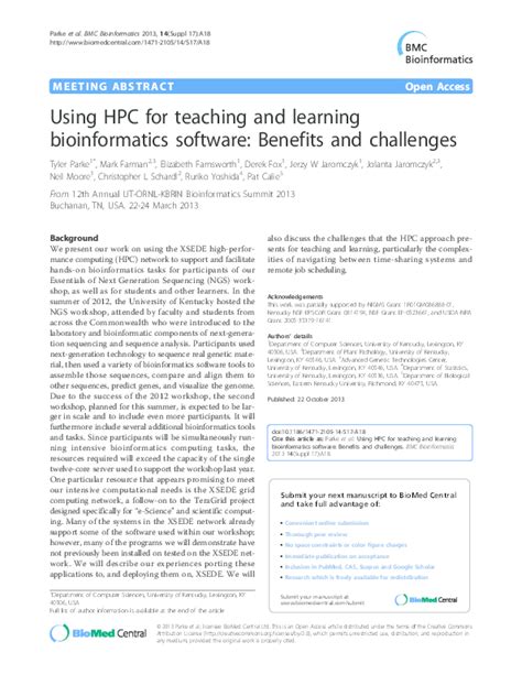 Pdf Using Hpc For Teaching And Learning Bioinformatics Software Benefits And Challenges