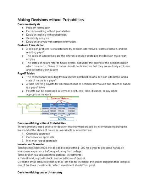 Decision Theory Lecture Notes With Practice Examples For Qmb Making