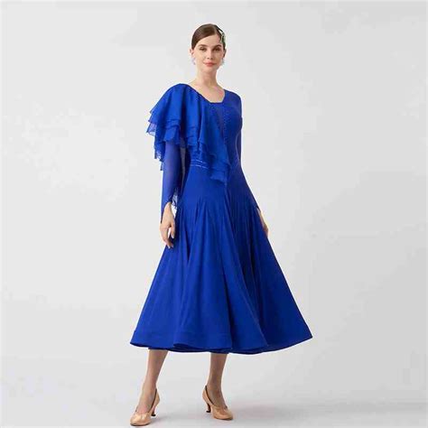 Custom Size Royal Blue Ballroom Dance Dresses Ruffles Neck Smoth Waltz