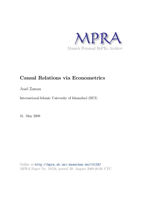 Pdf Causal Relations Via Econometrics Asad Zaman