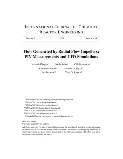 Pdf Flow Generated By Radial Flow Impellers Piv Measurements And Cfd