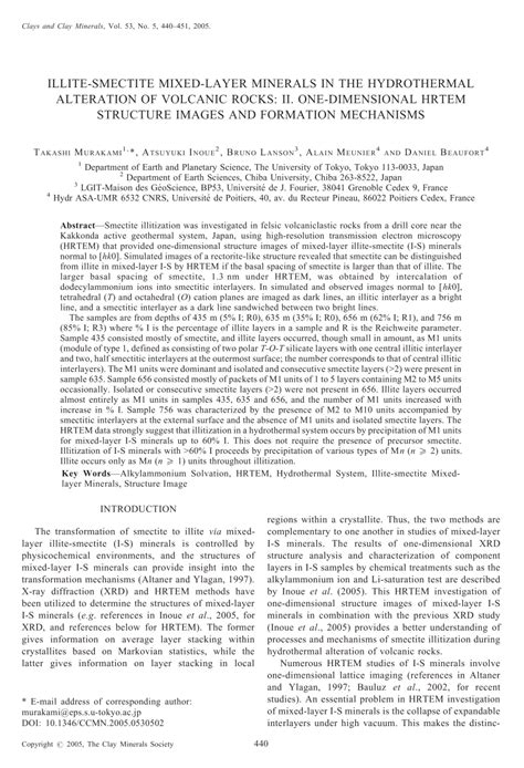 Pdf Illite Smectite Mixed Layer Minerals In Hydrothermal Alteration Of Volcanic Rocks Ii One