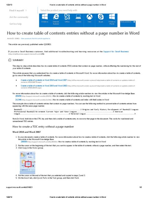 Create Table Of Contents Entries Without A Page Number Table Of