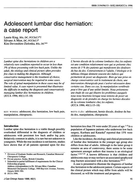 Pdf Adolescent Lumbar Disc Herniation A Case Report
