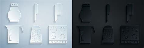 설정 강판 고기 헬기 측정 컵 가스 스토브 칼과 소금과 후추 아이콘 벡터 3차원 형태에 대한 스톡 벡터 아트 및 기타 이미지 3차원 형태 가열장치 가정 생활 Istock