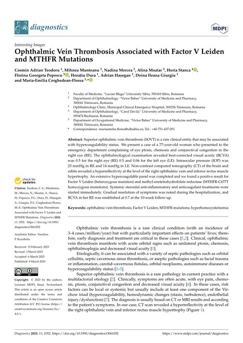 Pdf Ophthalmic Vein Thrombosis Associated With Factor V Leiden And Mthfr Mutations