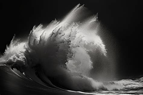 Premium Ai Image Highcontrast Black And White Image Of Crashing Ocean Waves Emphasizing Their