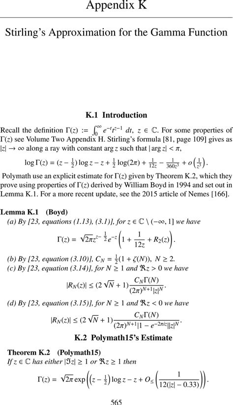 Stirlings Approximation For The Gamma Function Appendix K