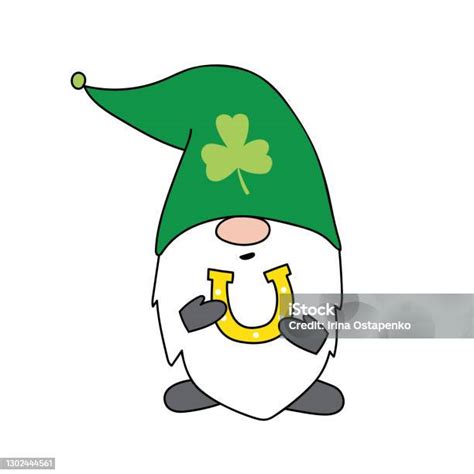 세인트 패트릭의 날 그놈 패트릭의 노메스 만화 스타일 손으로 그린 벡터 그림입니다 흰색으로 격리됩니다 티셔츠 엽서에 적합합니다 3월에 대한 스톡 벡터 아트 및 기타 이미지