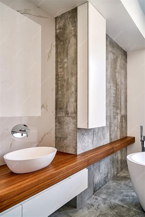 Premium Photo Luxury Floating Bathroom Vanity Ceramic Round Sinks On