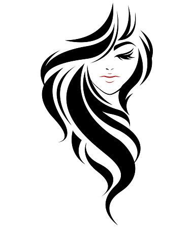 Illustration Of Women Long Hair Style Icon Logo Women Face On White