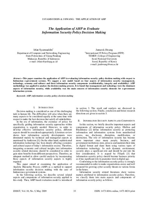 Pdf The Application Of Ahp To Evaluate Information Security Policy Decision Making