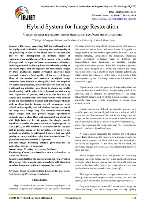 Pdf Hybrid System For Image Restoration