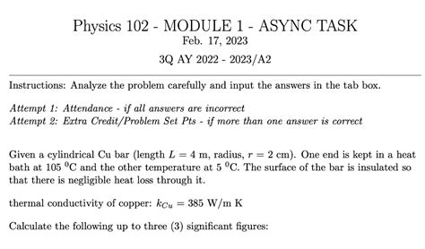 Solved Physics 102 Module 1 Async Task Feb 17 2023 3q