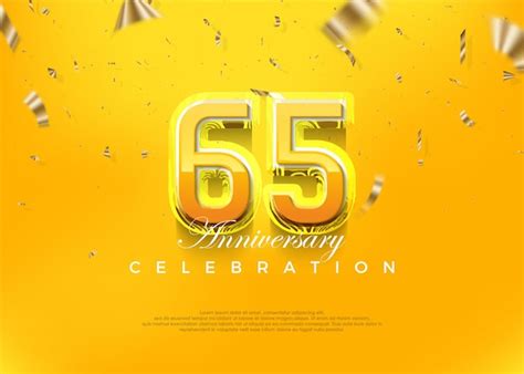 현대적인 노란색 3d 숫자를 사용한 프리미엄 65주년 축하 디자인 인사말 및 축하를 위한 프리미엄 벡터 배경 프리미엄 벡터