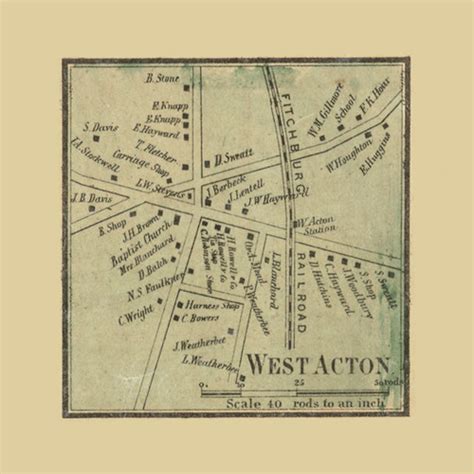 West Acton Village Massachusetts 1856 Old Town Map Custom Print