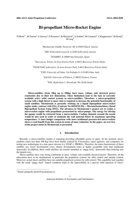 Pdf Bi Propellant Micro Rocket Engine