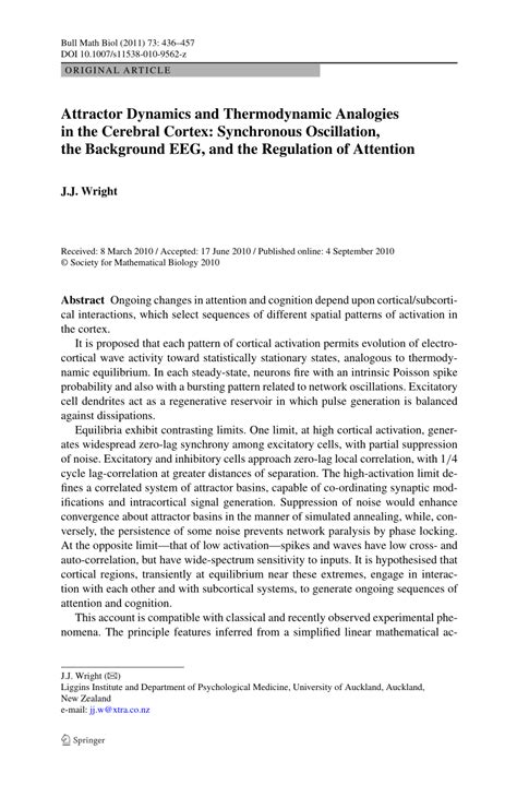 Pdf Attractor Dynamics And Thermodynamic Analogies In The Cerebral Cortex Synchronous