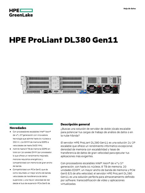 Hpe Proliant Dl380 Gen11 Psn1014696069vees Pdf Microprocesador