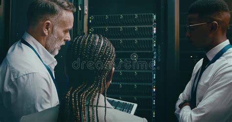 Team Tablet And Server Room For Coding Solution Programming And Cloud