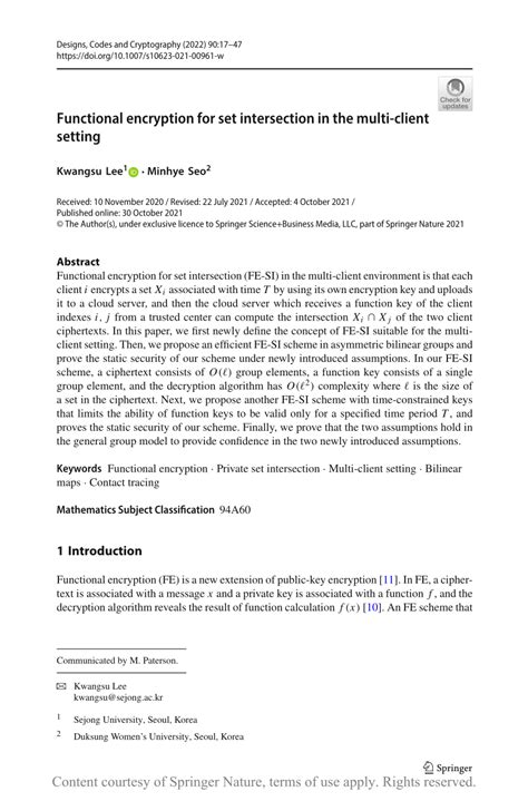 Functional Encryption For Set Intersection In The Multi Client Setting