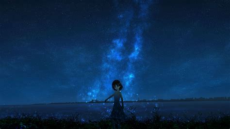 Girl Starring Starry Sky Wallpaper Hd Anime 4k Wallpa