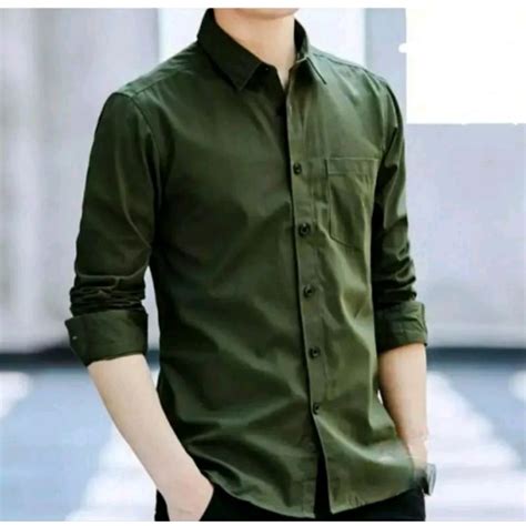 Jual Kemeja Polos Pria Army Lengan Panjang Cocok Buat Kantoran Bahan Premium Adem Shopee Indonesia