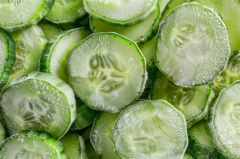 Close Up Of Frozen Cucumber Slices Fresh And Vibrant Green In Color Stock Illustration