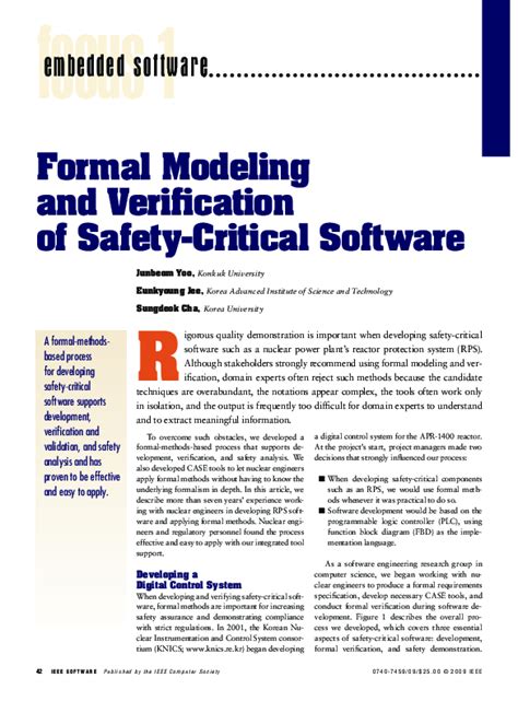 Pdf Formal Modeling And Verification Of Safety Critical Software
