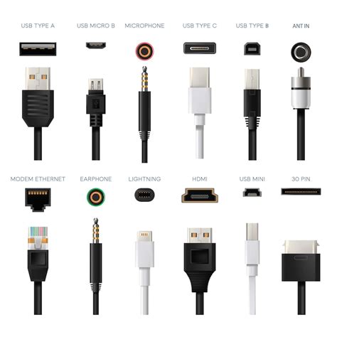 Tipos De Conectores Cables Y Adaptadores Para Dispositivos Vector Premium